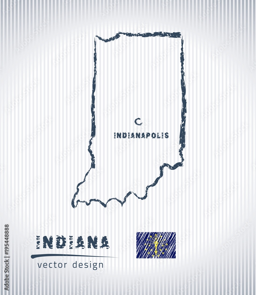 Indiana vector chalk drawing map isolated on a white background Stock ...