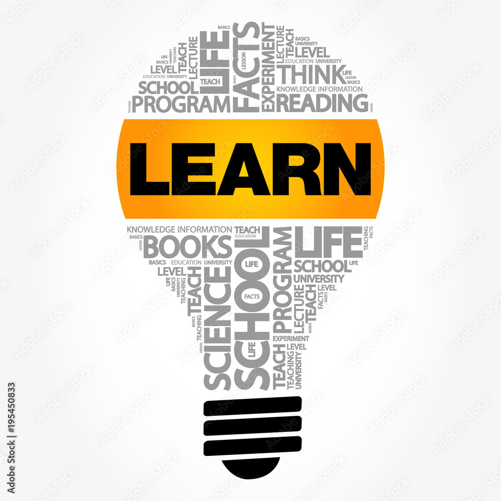 LEARN bulb word cloud collage, education concept background Stock ...