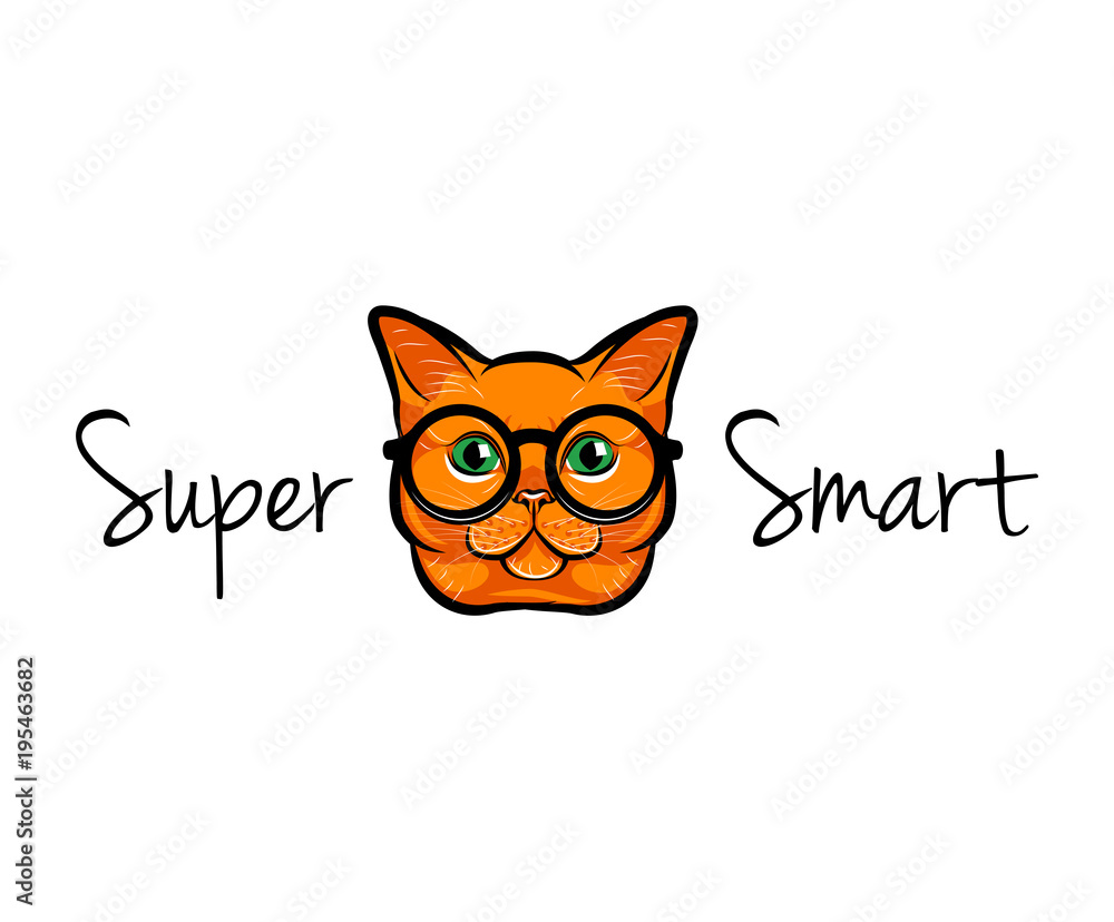Vector Illustration Portrait of Smart Red Cat. Cat in glasses. Cat geek ...