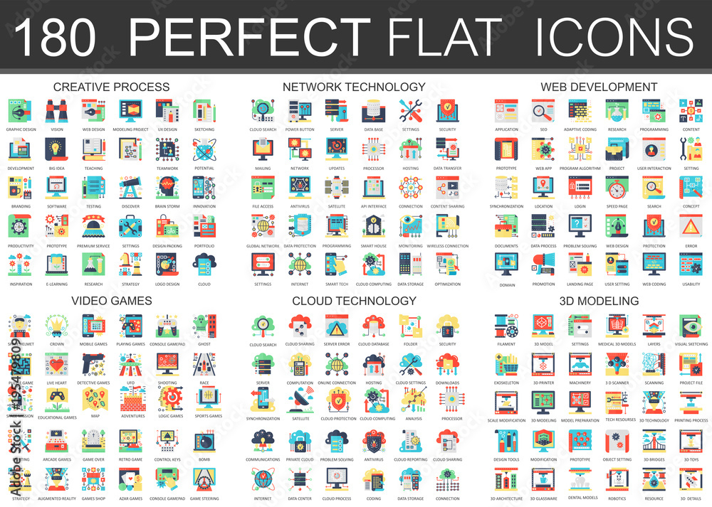 180 vector complex flat icons concept symbols of creative process ...