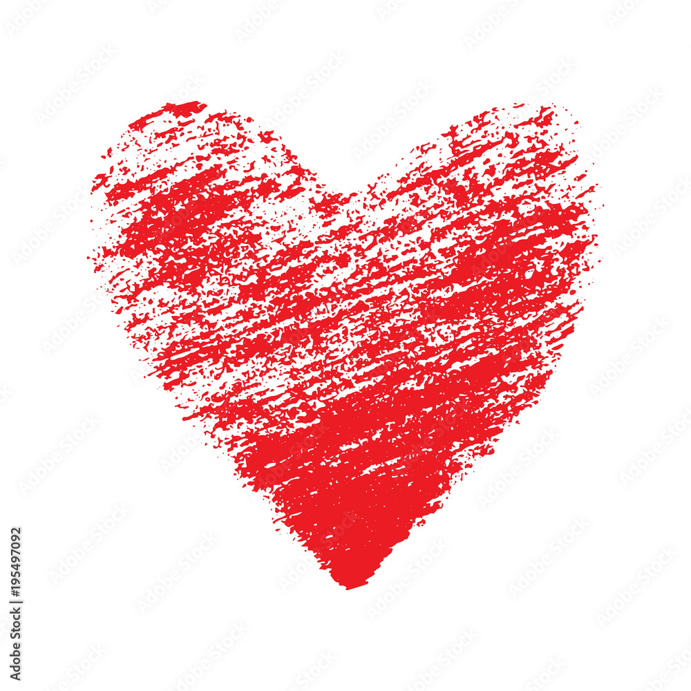 Red heart. Hand drawn with pencil. Distressed symbol. Vector ...