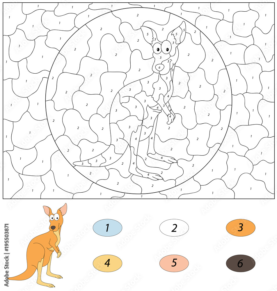 Cartoon kangaroo. Color by number educational game for kids Stock ...
