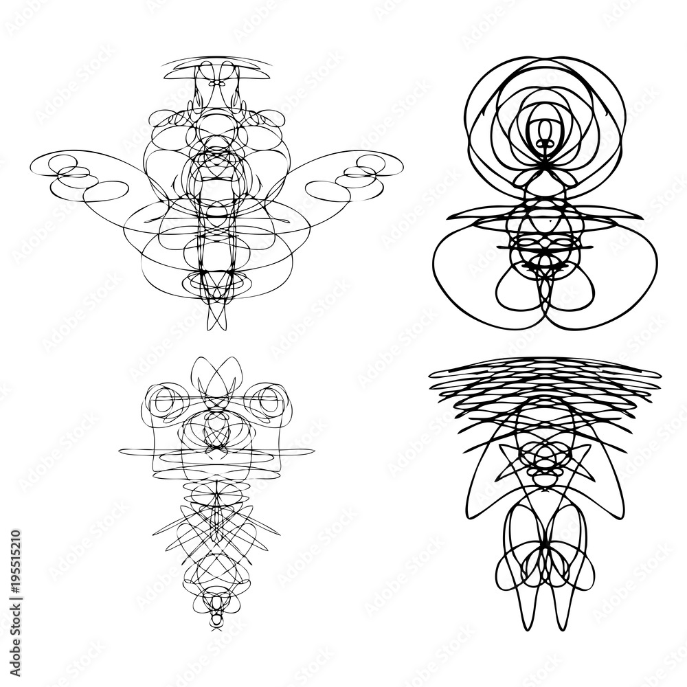Set of symmetrical graphic design elements. Abstract geometric hand ...