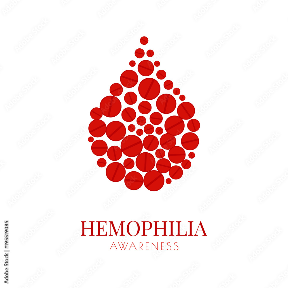 Vecteur Stock World Hemophilia Day. Drop of blood made of red pills on white background ...