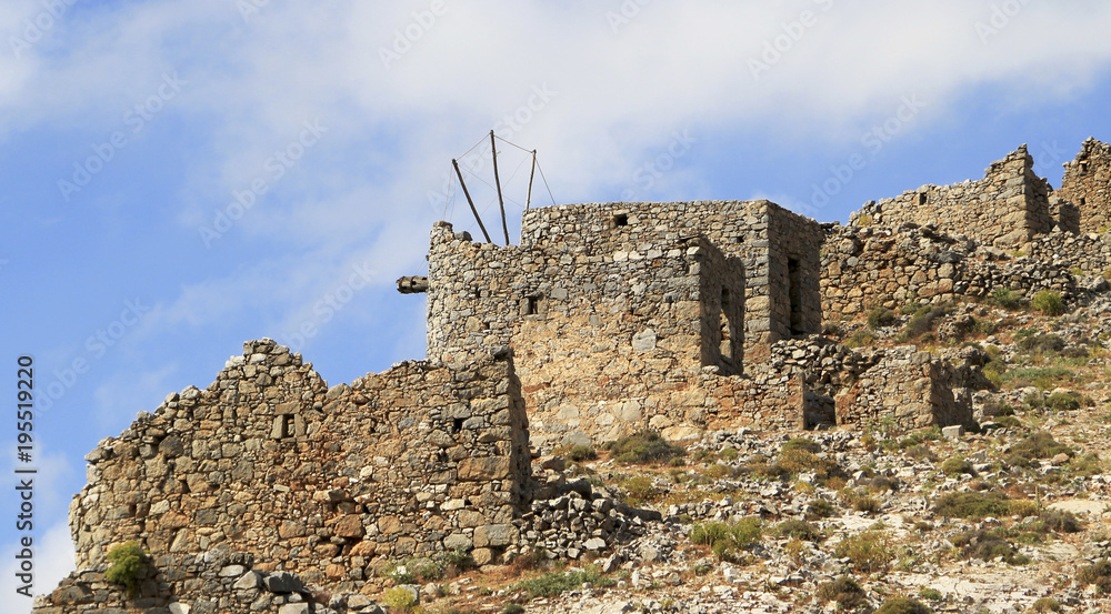 Ruins of ancient Venetian windmills built in 15th century, Lassithi ...