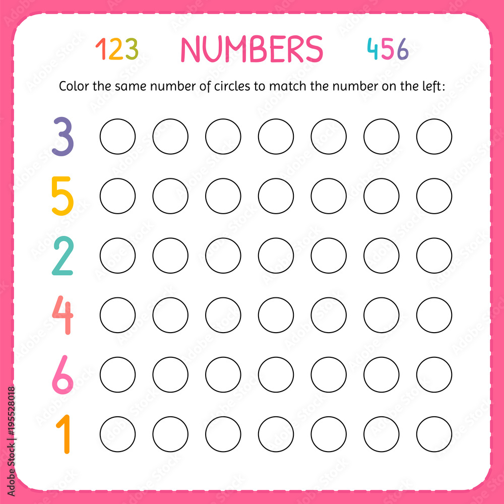 Numbers for kids. Worksheet for kindergarten and preschool. Training to ...