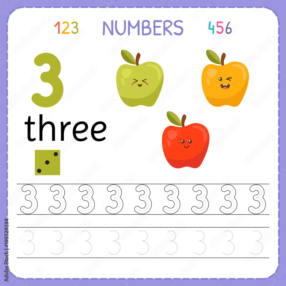 Numbers tracing worksheet for preschool and kindergarten. Writing ...