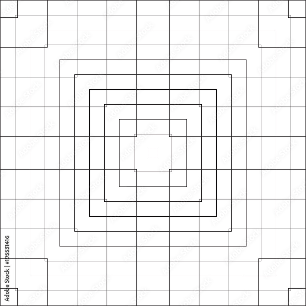 Vector pattern of intersecting and nested squares. A black and white ...