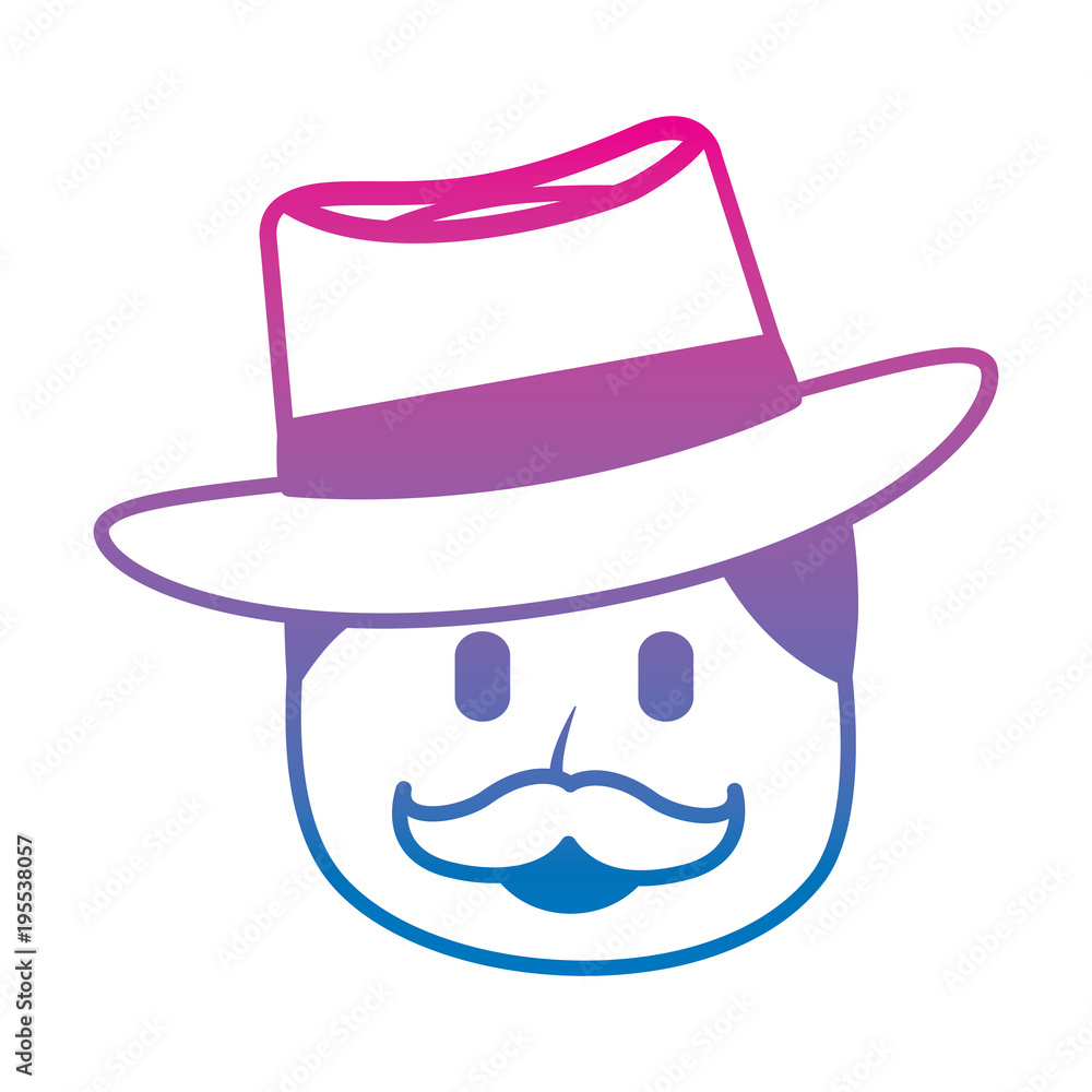 character man face mustache and hat laughing expression vector ...