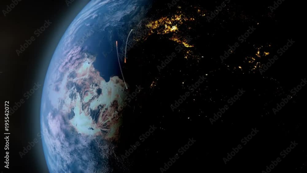 3d animated globe rotation in Sunrise behind Earth with flight ...