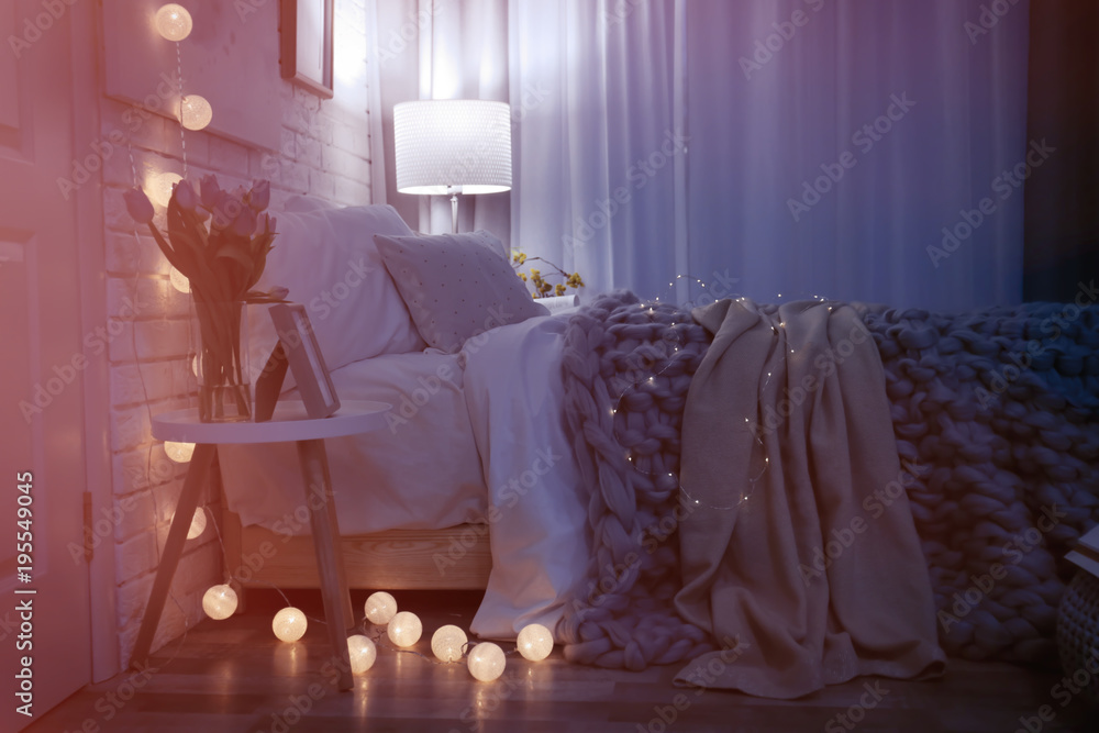 Cozy room interior with comfortable bed. Modern house design Stock ...