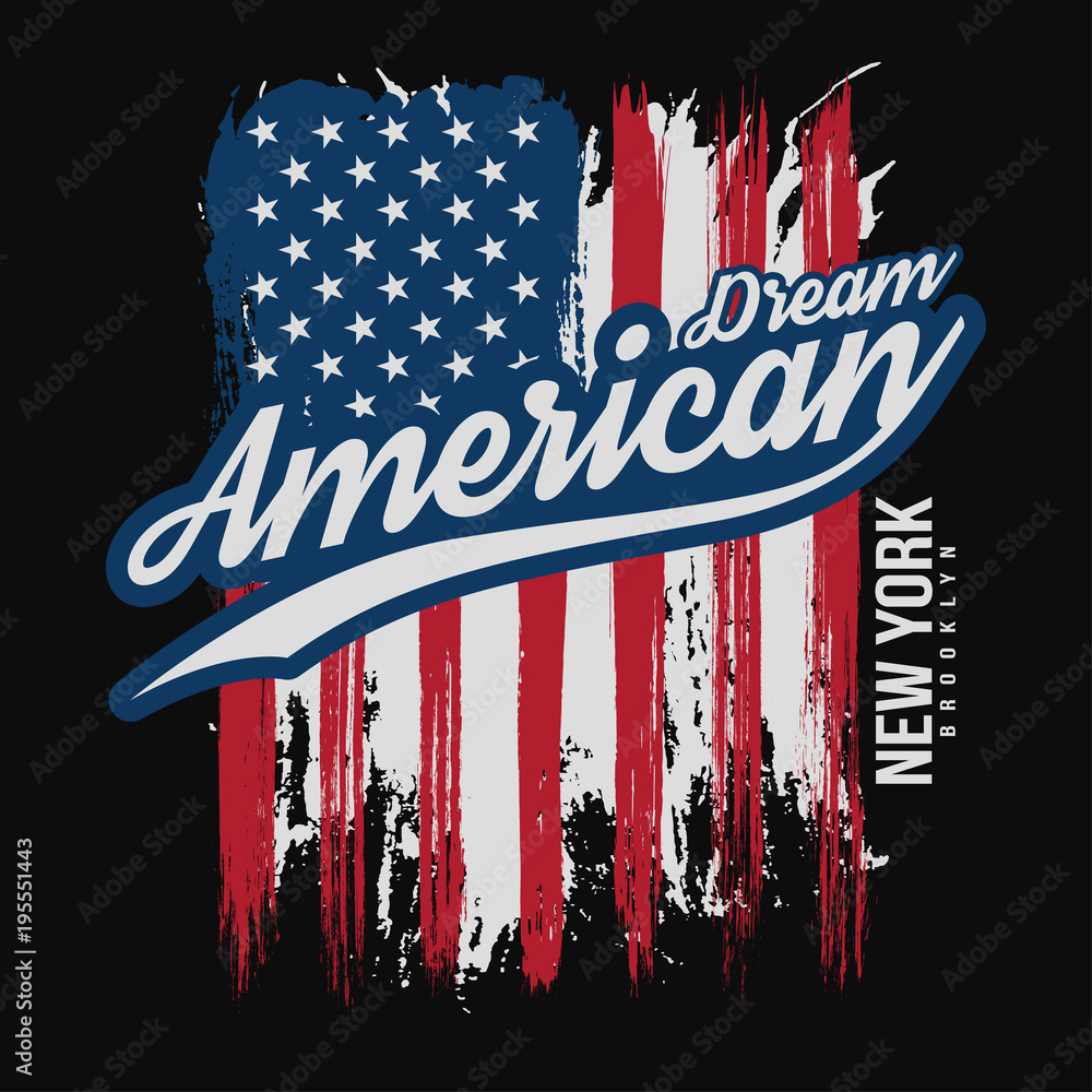 T-shirt graphic design with american flag and grunge texture. New York ...