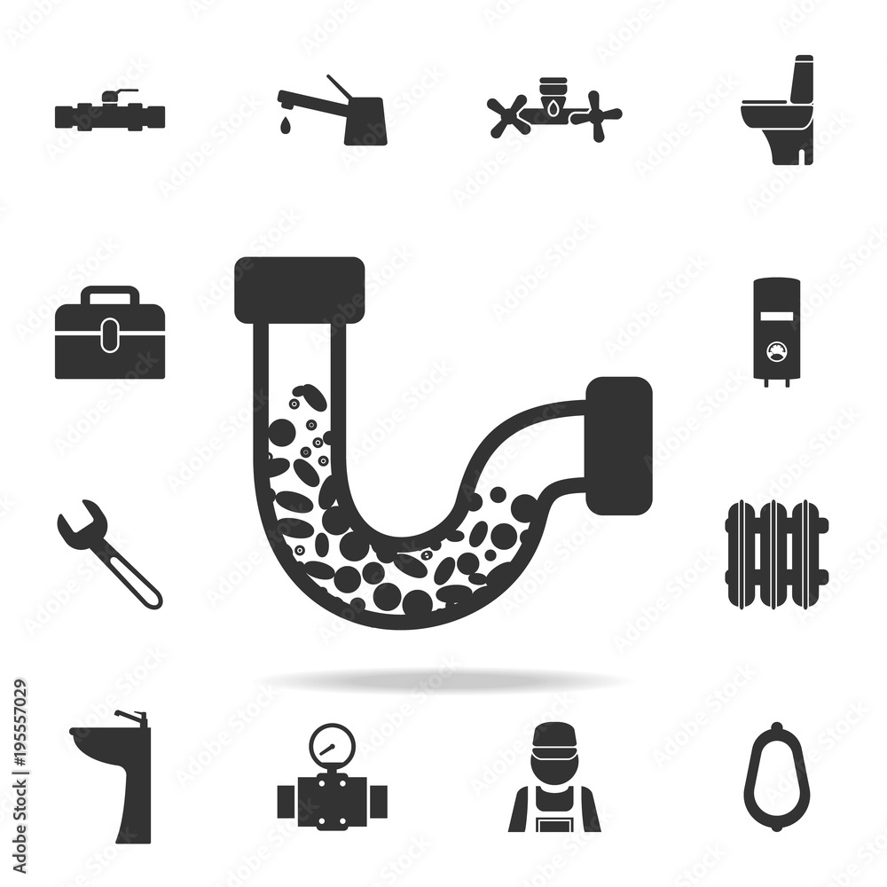 clogging tube icon. Detailed set of plumber element icons. Premium ...