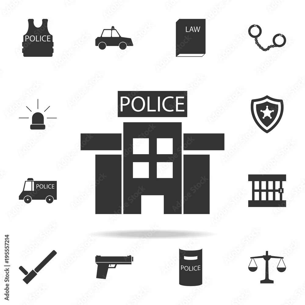 police station in black and white icon. Detailed set of police element ...