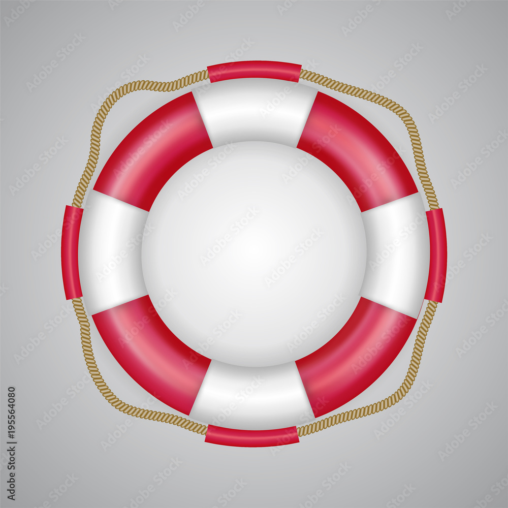 Life buoy vector realistic illustration isolated on white. Red circle ...
