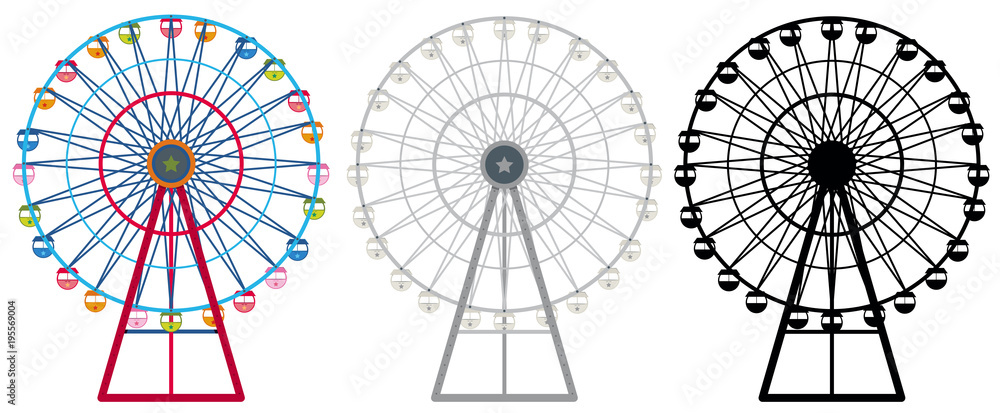 Ferris wheels in three designs Stock Vector | Adobe Stock