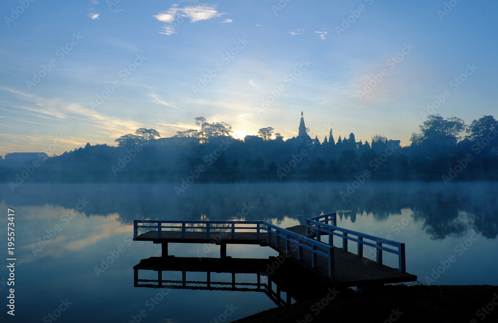 Da Lat travel, bridge reflect on lake Stock Photo | Adobe Stock