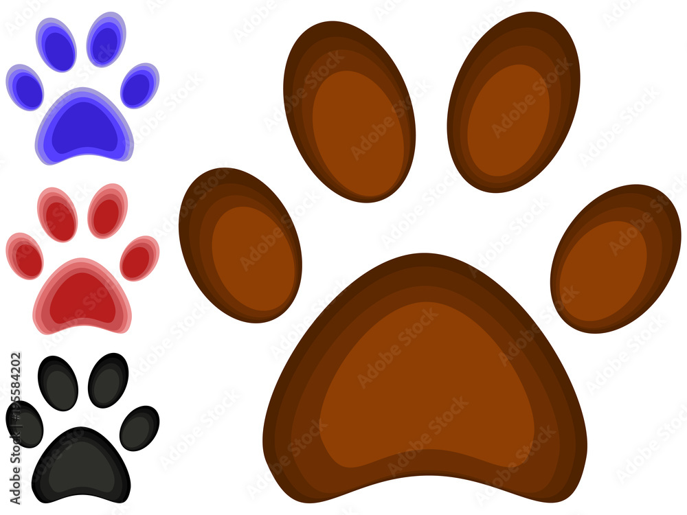 Colorful cartoon cat paw footprint icon set poster. Stock Vector ...