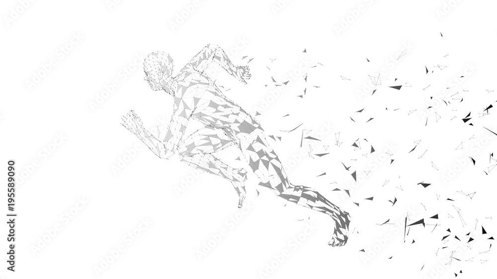 Conceptual abstract running man. Runner with connected lines, dots ...