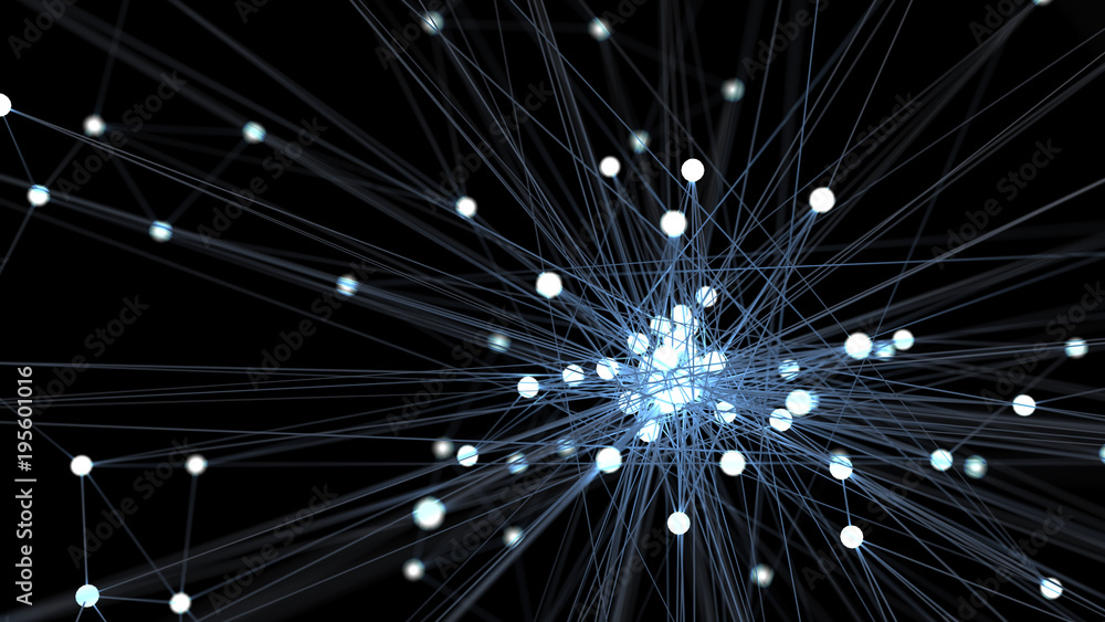 Abstract blue futuristic technology network node. Cable data line ...