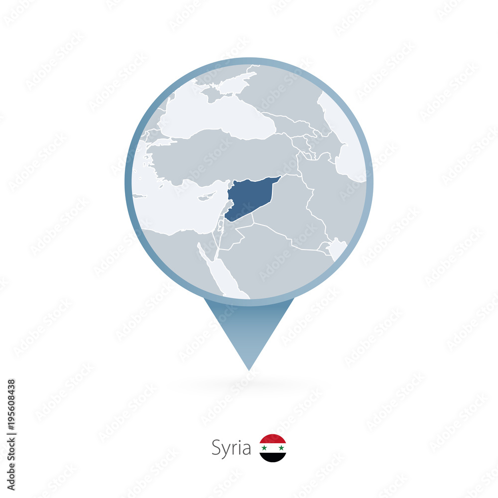 Map pin with detailed map of Syria and neighboring countries. Stock ...