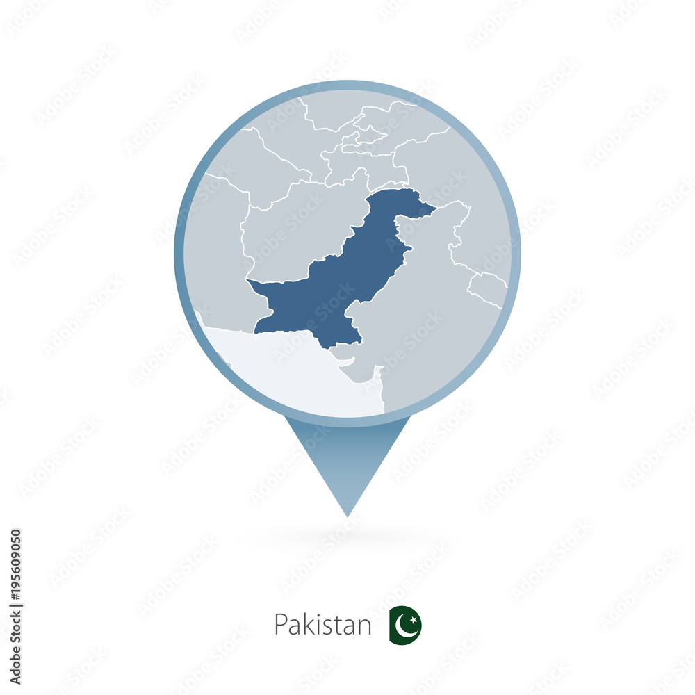 Map pin with detailed map of Pakistan and neighboring countries. Stock ...