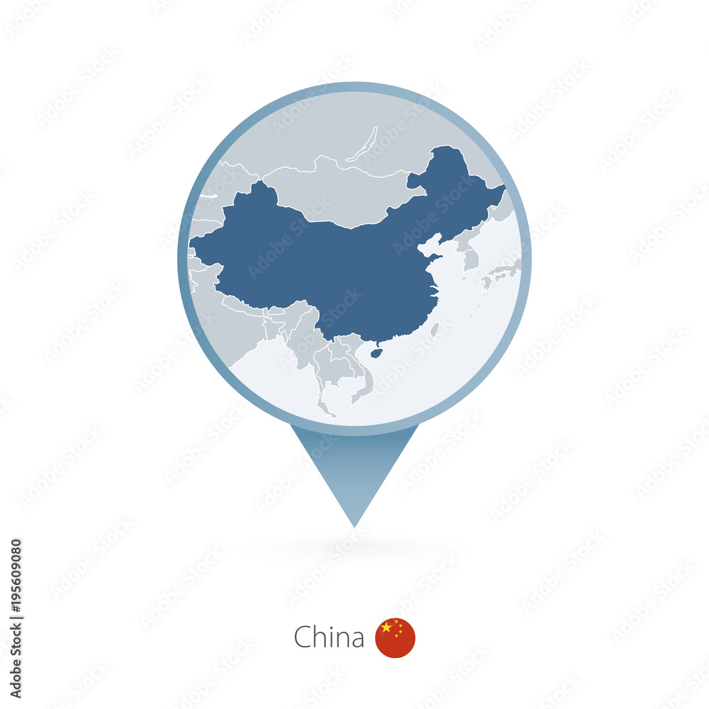 Map pin with detailed map of China and neighboring countries. Stock ...