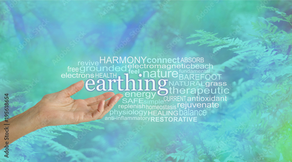 Earthing Word Cloud - female hand palm up outstretched reaching to the ...