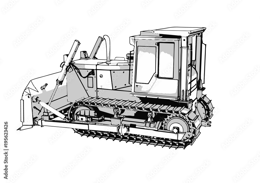 outline vector bulldozer Stock Vector | Adobe Stock