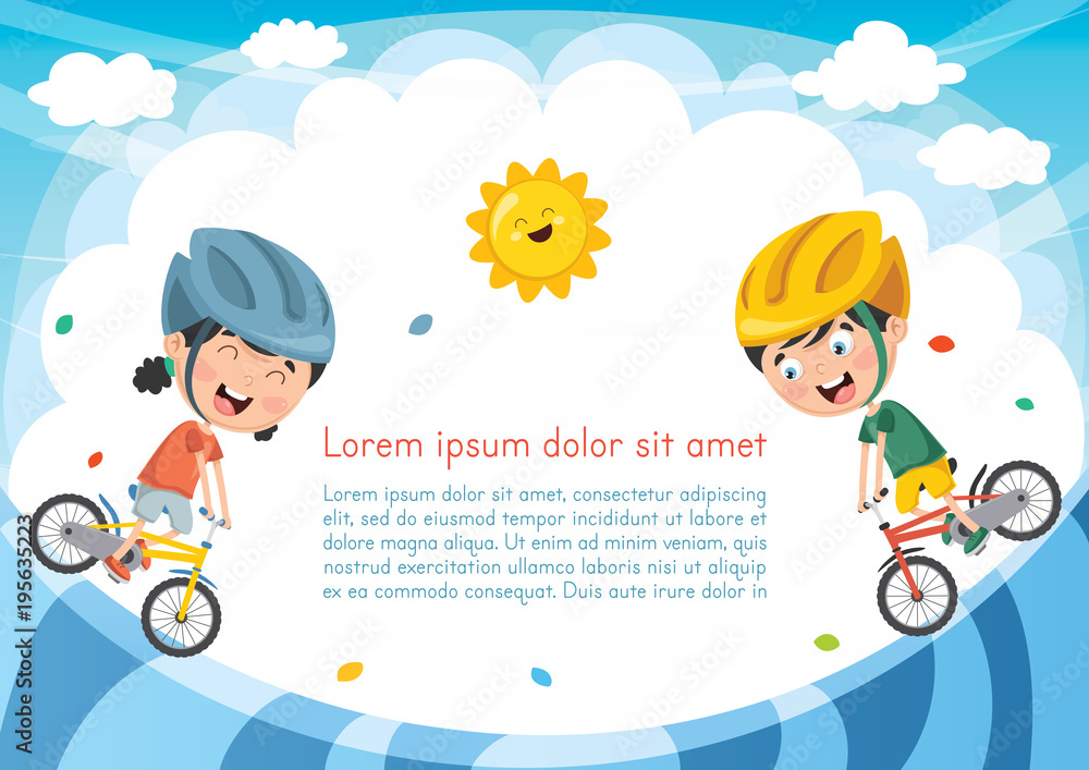 Vector Illustration Of Kids Cycling Stock Vector | Adobe Stock