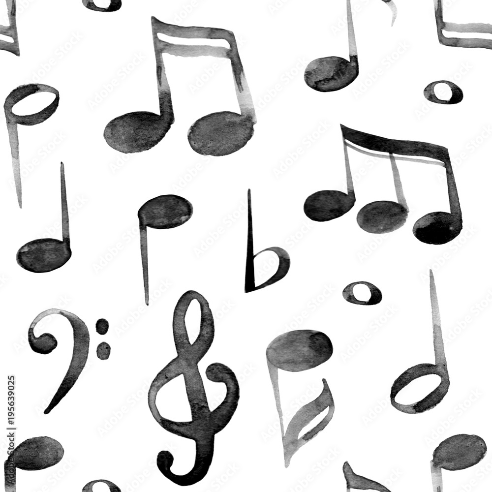 Watercolor black ink music notes and keys pattern set Stock ...
