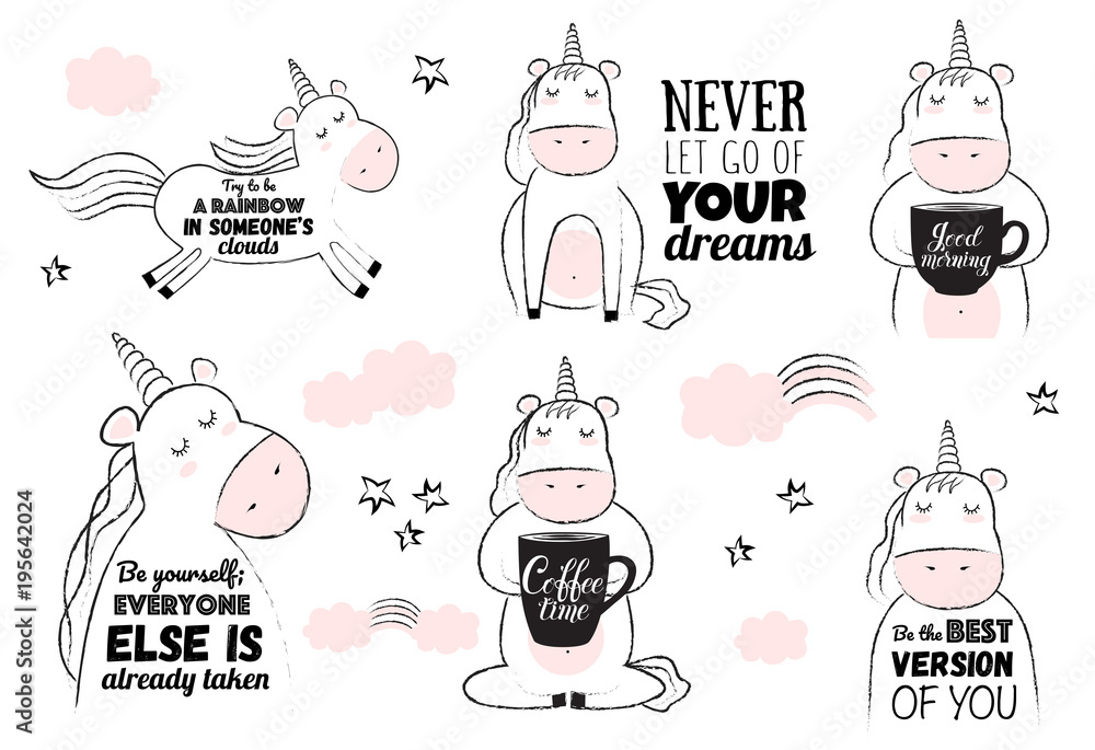 Vector cartoon sketch unicorn illustration Stock Vector | Adobe Stock