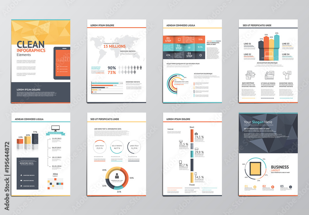 Geometric Element Eight Page Infographics Kit Stock Template | Adobe Stock
