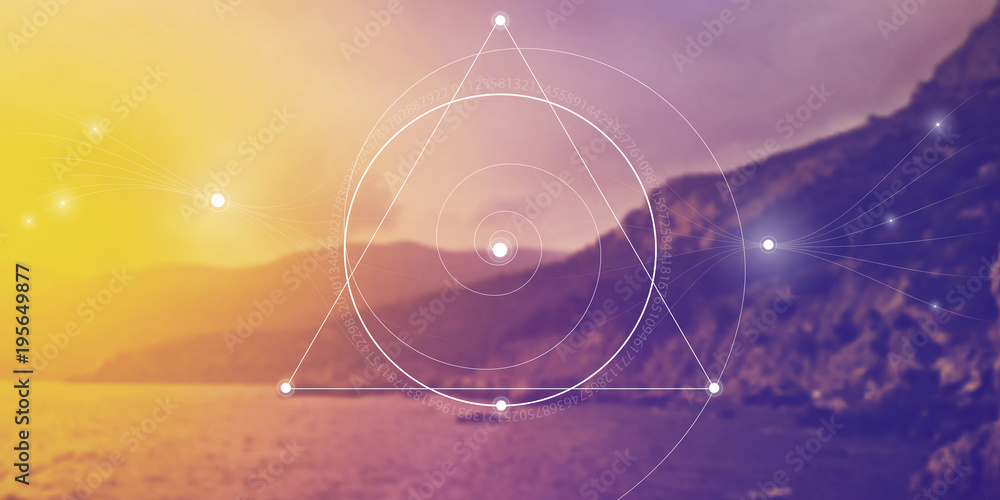 Sacred geometry website banner with golden ratio numbers, interlocking ...