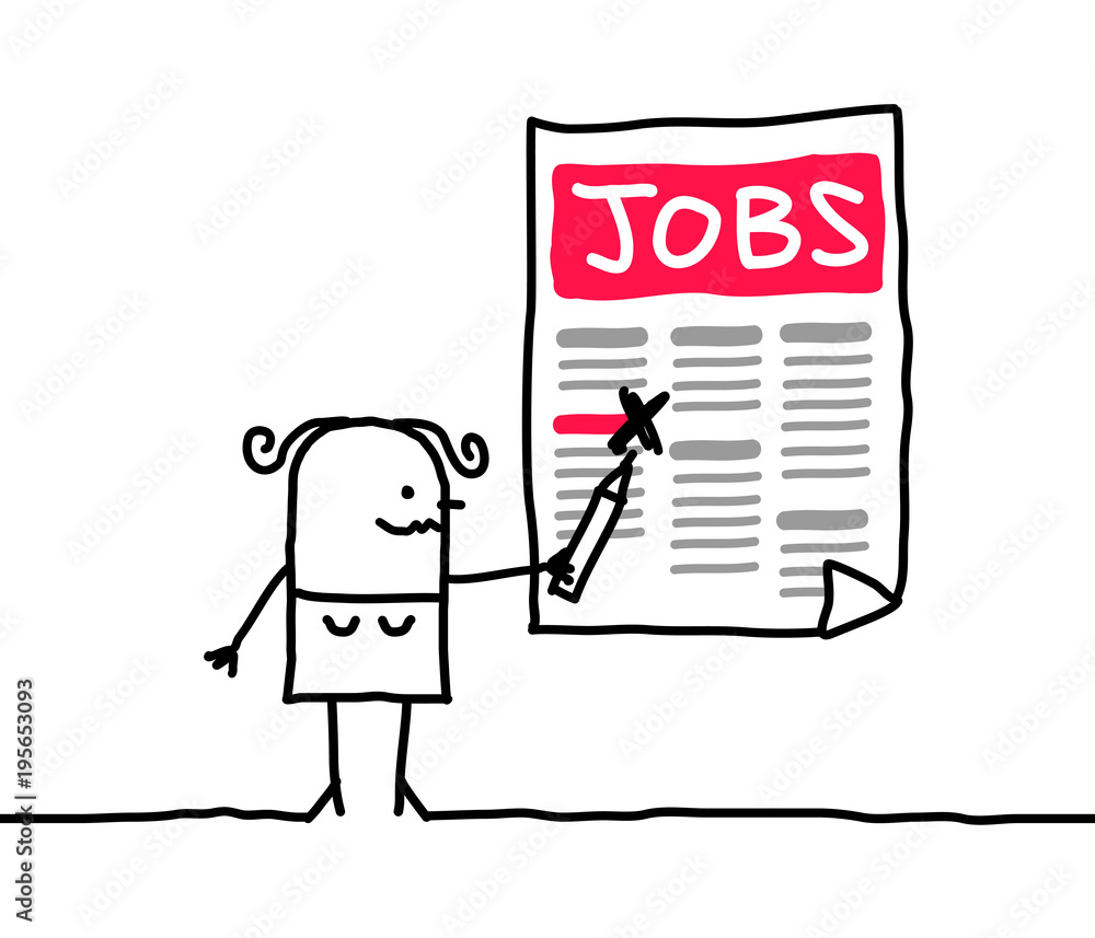 Cartoon Woman Looking for a Job Stock Vector | Adobe Stock
