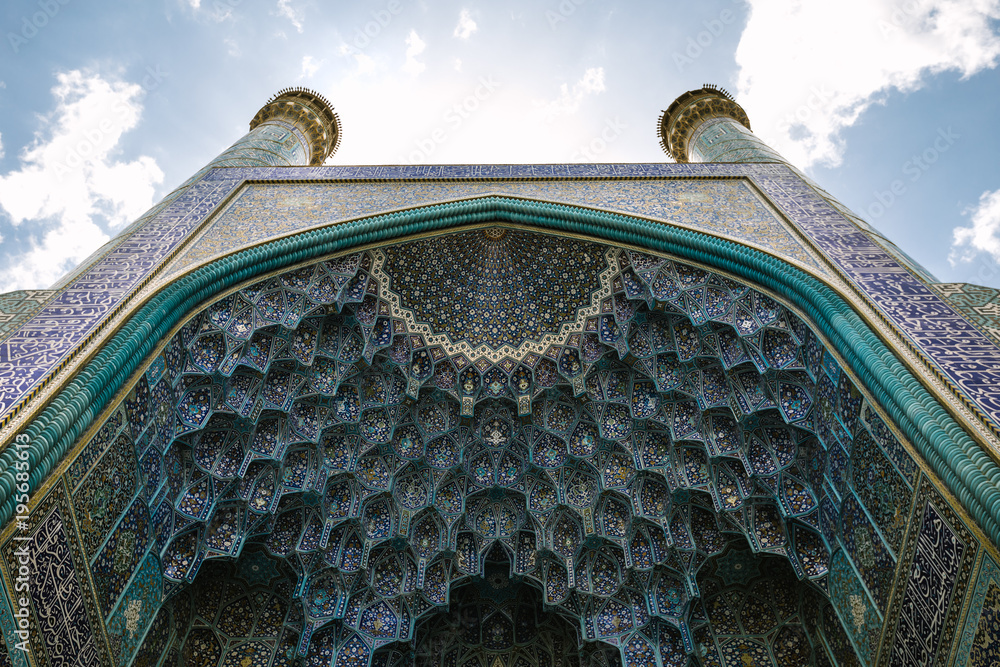 beautiful decorated and oriental arch of the entrance gate to shah ...