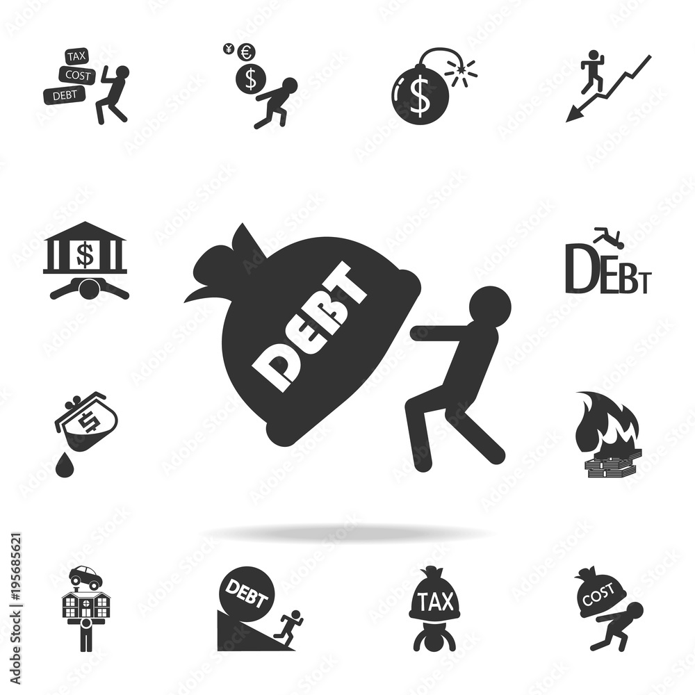 man dragging debt burden icon. Detailed set of finance, banking and ...