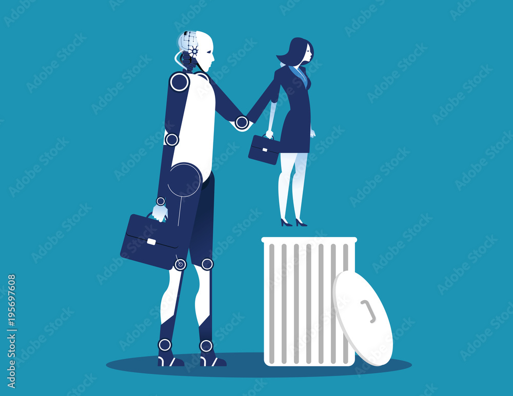 Robot vs human. Work replace human technology. Concept automation ...