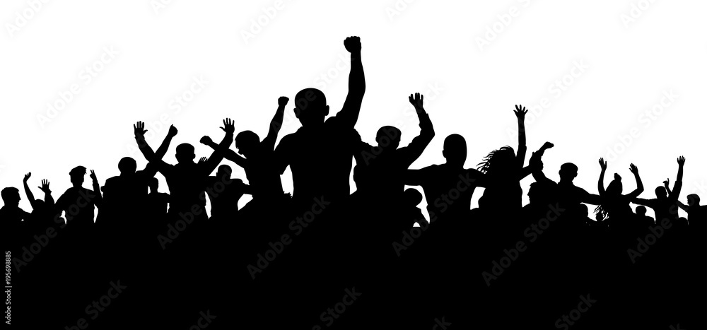 Protesters, enraged crowd of people silhouette vector, angry mob Stock ...