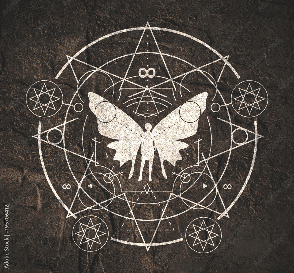 Mystery, witchcraft, occult and alchemy tattoo sign. Mystical vintage ...