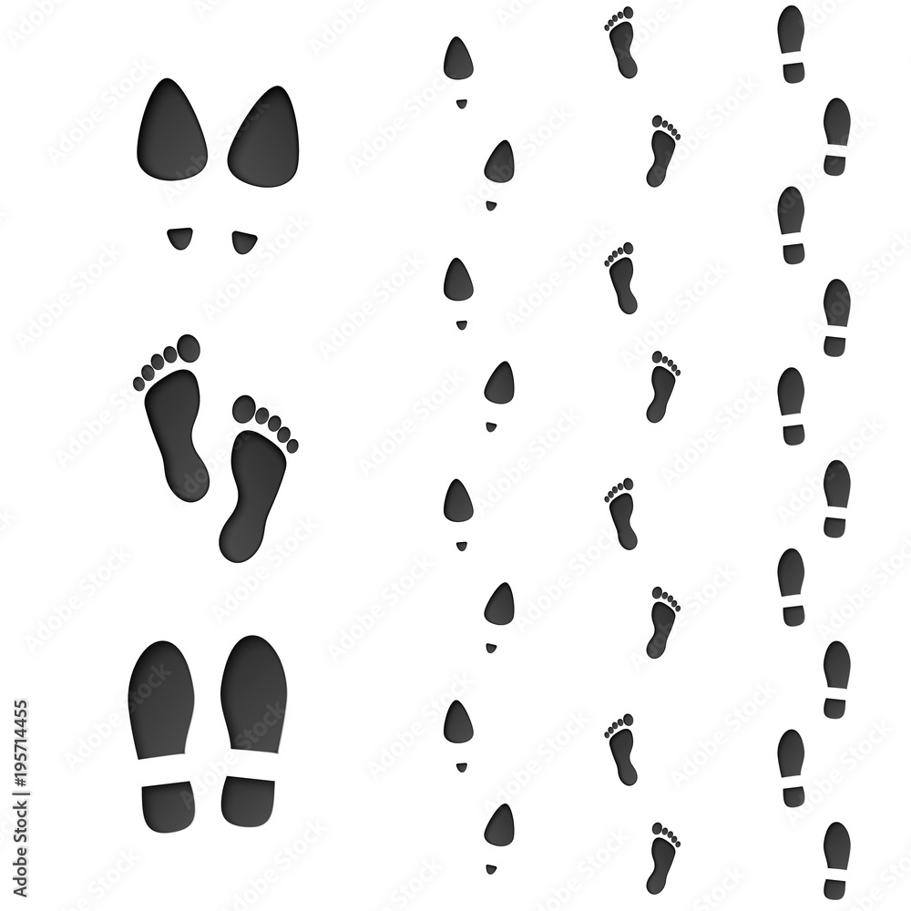 Set of footprint. Male, female and barefoot ink silhouette. Vector ...