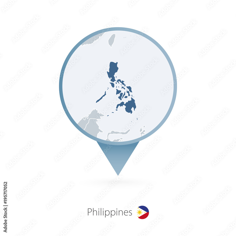 Poster Map pin with detailed map of Philippines and neighboring ...