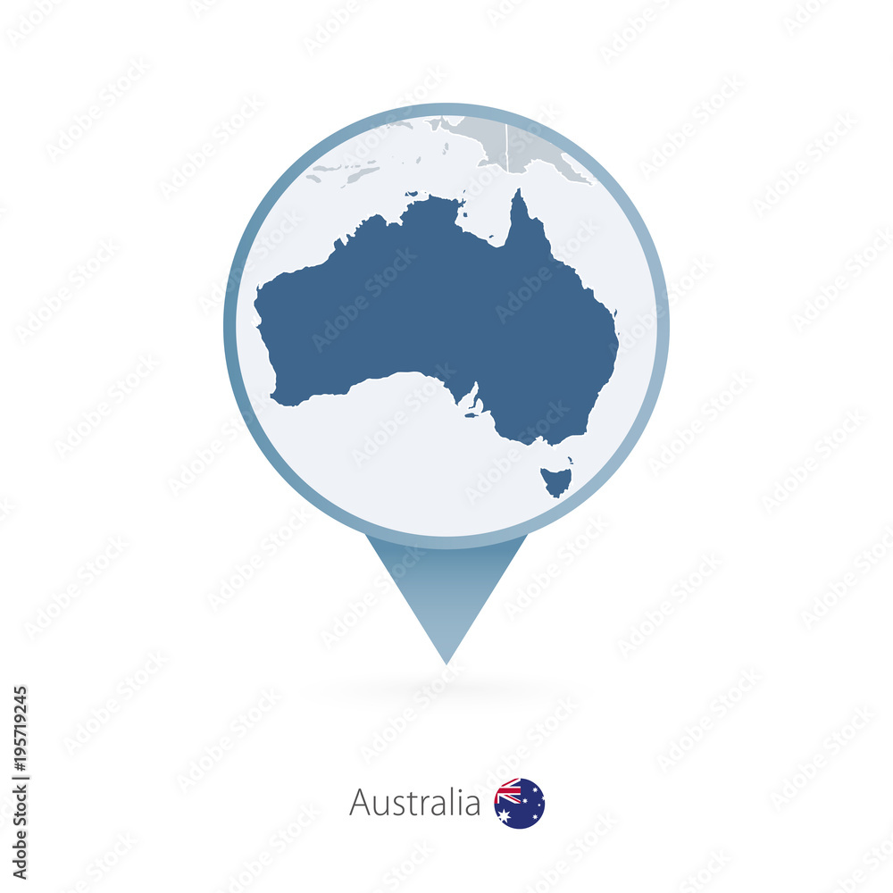 Map pin with detailed map of Australia and neighboring countries. Stock ...