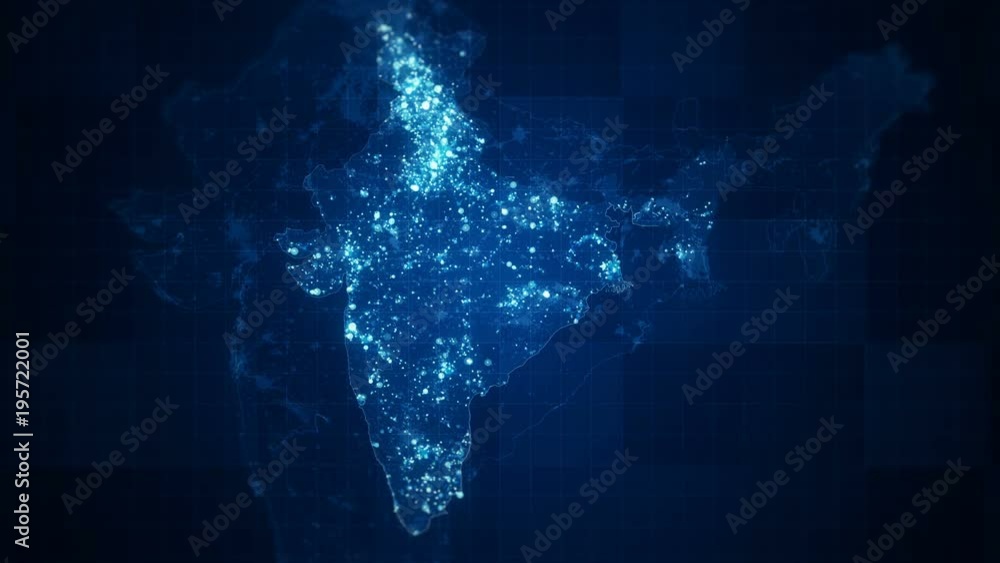 Looped animated India map with visual effects and glowing lighting ...