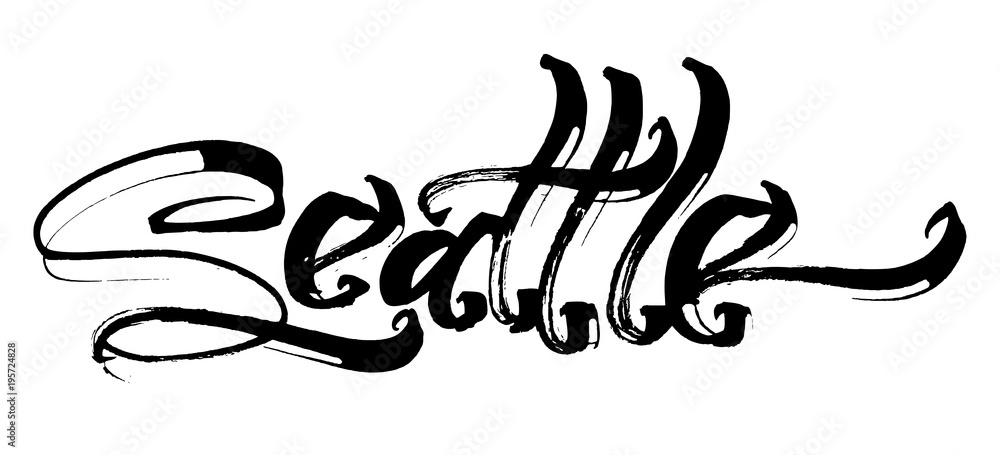 Seattle. Modern Calligraphy Hand Lettering for Serigraphy Print vector ...