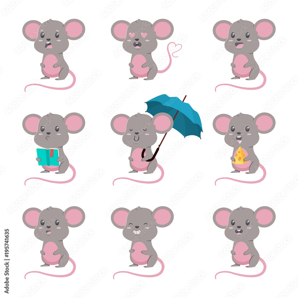 Cute cartoon mouse vector set. Character illustration of mice with ...