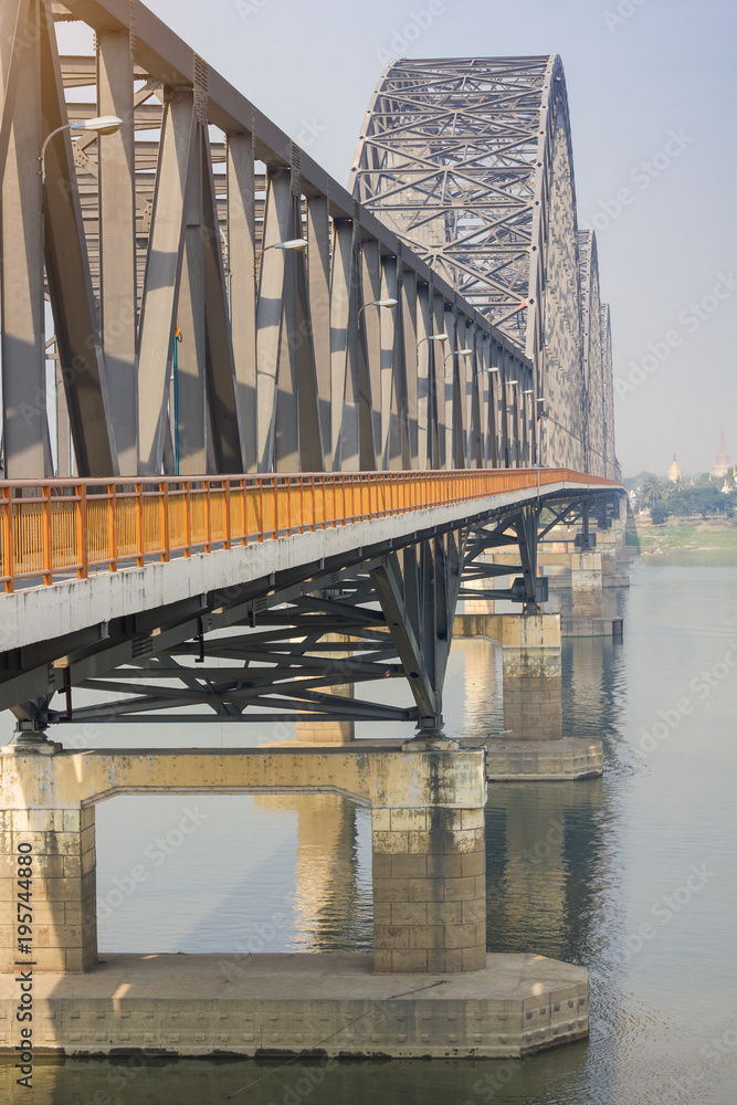 Irrawaddy Bridge (Yadanabon or Ayeyarwady Bridge) with Irrawaddy river ...