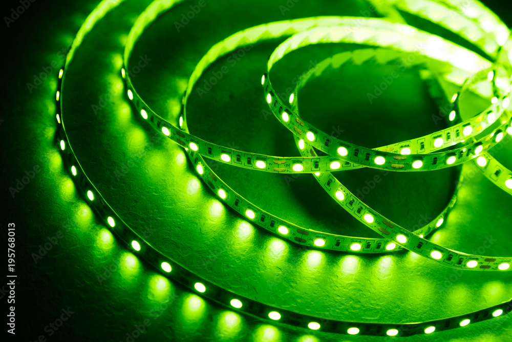Diode strip with green light. LED strip for decoration of interiors ...