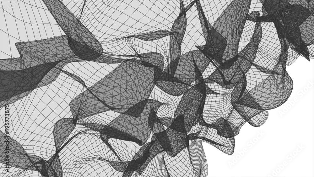 Vidéo Stock grid net abstract drawing polygonal wireframe smoke cloud ...