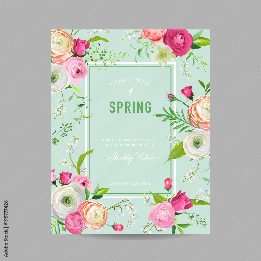 Floral Spring Design Template for Wedding Invitation, Greeting Card ...